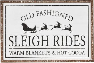 Loberon Dekoboard Sleigh Rides, Vintage-Charme aus Holz, Nostalgie-Look, Weihnachtsdekoration, Weihnachten, Tannenholz, MDF, Eisen, antikweiß