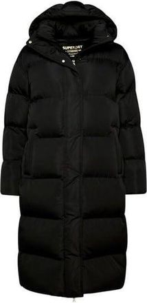 Superdry Damen Lang geschnittener Steppmantel mit Kapuze Schwarz 42