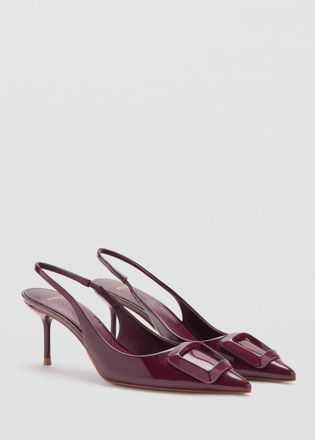 Mango Chaussures &agrave; talon en cuir vernis bordeaux - Femme - 35 - MANGO