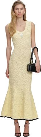 Self Portrait Femme, Robes, Jaune, Taille: 38 FR Robe Midi Tricot&eacute;e