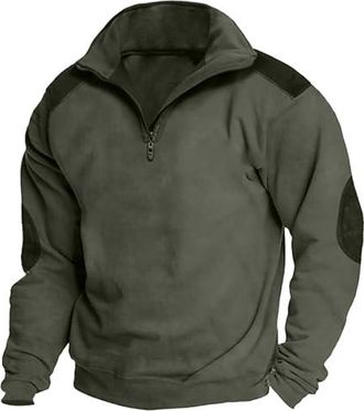 Generic Pull de travail pour homme - Col montant avec fermeture &eacute;clair - Sweat-shirt pour homme sans capuche - Demi-fermeture &eacute;clair - Design bicolore - Veste