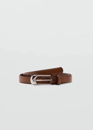 Mango Ceinture cuir boucle chocolat - Femme - S - MANGO