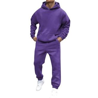 Generic Ensemble de jogging pour homme avec sweat &agrave; capuche et pantalon - Ensemble de surv&ecirc;tement d&eacute;contract&eacute; en molleton chaud avec cordon de serrage et poch