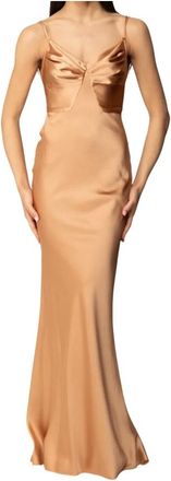 Elisabetta Franchi Femme, Robes, Beige, Taille: 42 FR Robe de Soir&eacute;e Tapis Rouge en Satin