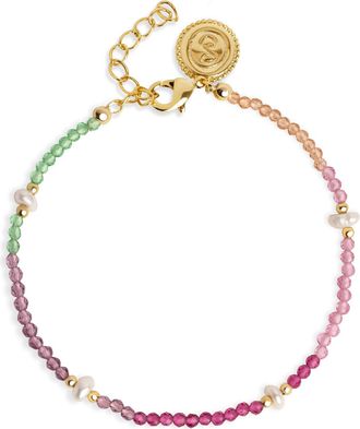 Singularu Dye Pearls Colors Armband. Edelstahl mit 18 Kt Vergoldeter Beschichtung und Naturstein. Schmuck für Damen