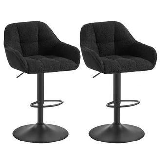 Woltu Tabouret de Bar, Lot de 2, Chaise de Bar, Réglable en Hauteur, Siège Rembourré Pivotant, avec Dossier, Repose-Pieds, Chenille+Velours Côtelé, Noir, BH