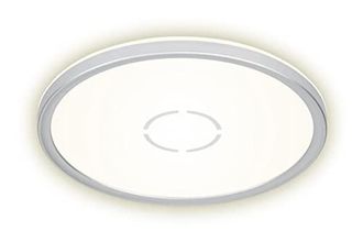 Briloner 3391-014 Plafonnier LED, Lampe de Plafond avec Effet de rétroéclairage, 18 W, 2.400 Lumen, 4.000 Kelvin, Rond, Blanc argenté, Ø 29,3cm