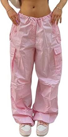 ORANDESIGNE Pantalon Cargo Ample Femme Décontracté à Taille Basse Y2K Pantalon de Jogging Hippie Jambe Large Hip Hop Streetwear Harajuku H Rose XL