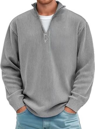 Generic Chandail en velours c&ocirc;tel&eacute; pour homme uni doux avec fermeture &eacute;clair - Col montant - Manches longues - L&eacute;gers - Goth Esth&eacute;tique - Tendance - Anime 202