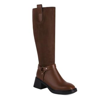 Generic Bottes montantes &agrave; boucle pour femme - Bout rond - Talons bas - Fermeture &eacute;clair lat&eacute;rale - Polyvalentes, marron, 37.5 EU
