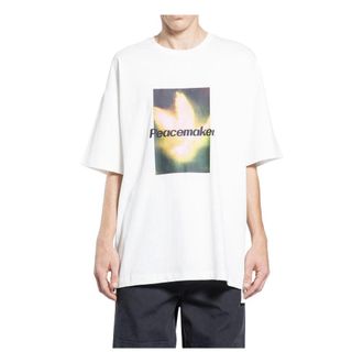 OAMC Oamc, Homme, Tops, Blanc, Taille: S T-shirt en coton à motif doiseau saisonnier