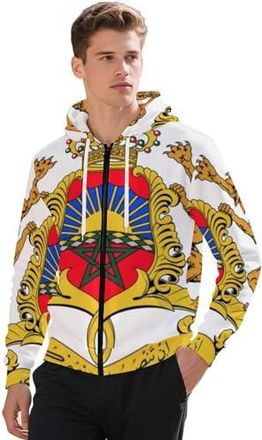 Generic Sweat &Agrave; Capuche avec Fermeture &Eacute;clair Int&eacute;grale Et Homme Maroc Embl&egrave;me National Coupe Ample Confortable Poches Pratiques Style Classique Polyvalent Co