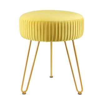 Generic Schminkstuhl mit goldenen Beinen, moderner runder Fußhocker aus Samt - weißer Schminkhocker mit gepolstertem Plissee-Sessel, perfekt als Schminkhocker