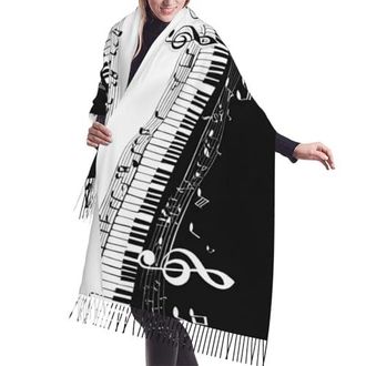 Generic Imprimé Foulard Echarpe Note de musique imprimée en noir et blanc Echarpe Hiver Femme Doux Foulard Femme pour Femmes Homme Mariage 68X196cm