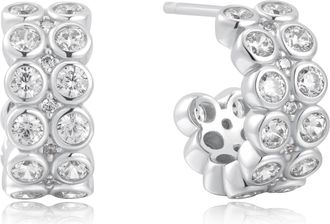 Ania Haie Damen Creolen CHIC CREATOR Double Row Stud Huggies aus 925 Sterling Silber, verziert mit 52 Zirkonia, Größe: 8,5 x 6,1 mm, inkl. Geschenkverpackung