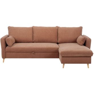 Miliboo Miliboo - Eck-Schlafsofa mit Stauraum 3/4-Sitzer Stoff in Terracotta und helles Holz driss