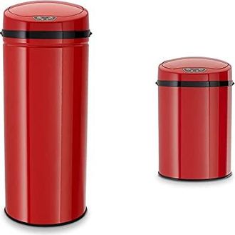 Echtwerk EW-AE-0250 Edelstahl Abfalleimer 42L mit IR Sensor, Inox Red & EW-BE-0259 Infrarot Badabfalleimer, 9 L, Rot