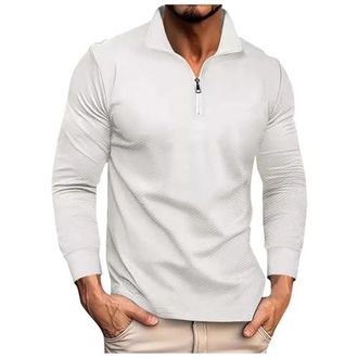 Generic T-shirt de sport &agrave; manches longues avec demi-fermeture &eacute;clair pour homme en hiver et en hiver, Blanc., XXL