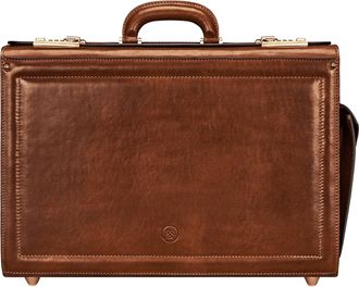 Maxwell Scott Herren Luxus Leder Piloten Aktentasche mit Zahlenschloss - Handgefertigt aus italienischen Vollnarbenhäuten - The Varese Cognac