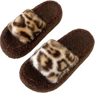 Generic Pantoufles à imprimé léopard pour femme | Pantoufles mules à bout ouvert pour femme | Semelle super douce | Sliders dintérieur à enfiler | Slides conf