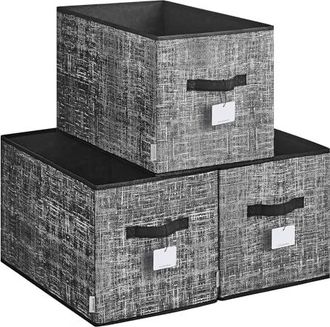 Songmics Lot de 3 bo&icirc;tes de rangement pliables en tissu - 50 x 30 x 30 cm - Pour armoire, 2 poign&eacute;es, &eacute;tiquette - Pour chambre &agrave; coucher, salon, encre noire RO