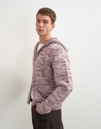 Topman sweat &agrave; capuche en maille textur&eacute;e zipp&eacute;, coupe d&eacute;contract&eacute;e, rose-Vert