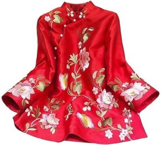 Generic Chemise de costume de style national pour femme - Chemisier chinois traditionnel &eacute;l&eacute;gant - Grande taille - Coupe ample - Haut inspir&eacute; du Hanfu pour de