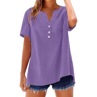 Generic T-shirt pour femme en coton d&eacute;t&eacute; : chemisier couleur unie V : col chemise &agrave; manches courtes l&eacute;ger et a&eacute;r&eacute; chemisier daffaires avec poche hauts hauts a