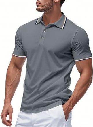 Generic Chemises habill&eacute;es pour homme - T-shirt d&eacute;t&eacute; d&eacute;contract&eacute; &agrave; manches courtes avec revers boutonn&eacute; de couleur unie pour le travail, polo style western, g