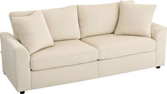 HOMCOM 3-Sitzer-Sofa, Couch mit Armlehnen, Zierkissen, Polstersofa mit Cordbezug, dick gepolstert, Loungesofa, bis 450 kg belastbar, f&uuml;r Wohnzimmer, Schlafzi