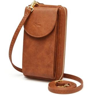 S-Zone Femme Sac &agrave; Bandouli&egrave;re pour T&eacute;l&eacute;phone Portable en Cuir PU Blocage RFID avec Fentes pour T&eacute;l&eacute;phone Portable de Moins de 6,5