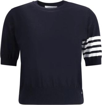 Thom Browne Strick T-Shirt mit ikonischen B&auml;ndern - - Knitwear - Damen - Schwarzk - XS