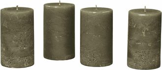 Loberon Kerze 4er Set Braga, durchgefärbt & geruchslos, von Hand gefertigt, Lange Brenndauer, Adventskerzen, Adventskranz, Stumpenkerzen, Paraffinwachs, grün