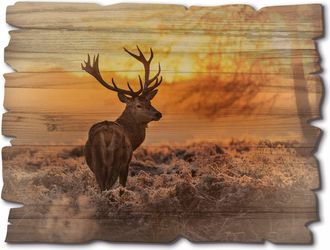 Artland ARTland Wanddeko Bild aus Holz Holzbild vintage Deko 40x30 cm Natur Tiere Hirsch Wald Landschaft Geweih Landhausstil D3JI