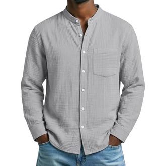 Generic Chemise Henley d&eacute;contract&eacute;e &agrave; manches longues pour homme avec poche de poitrine et col rond - T-shirt classique &agrave; boutons - L&eacute;ger et tendance - Uni - 