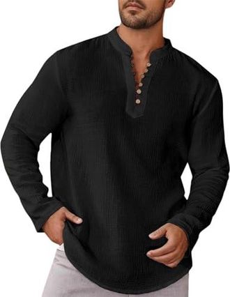 Generic Chemise de plage &agrave; bouton 1/4 pour homme, chemise de plage d&eacute;contract&eacute;e de couleur unie, chemise minimaliste classique, l&eacute;g&egrave;re et respirante, haut amp