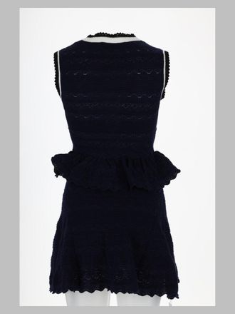 Self Portrait Openwork Knit With Ruffles Mini Dress - Blue