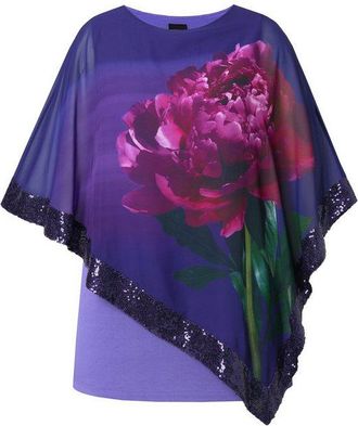 Ulla Popken Druckbluse Chiffonbluse Bl&uuml;ten U-Boot-Ausschnitt 3/4-Arm