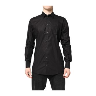 Dolce & Gabbana Schwarzes Baumwoll-Slim-Fit-Hemd - - Shirts - Herren - Schwarzk - S