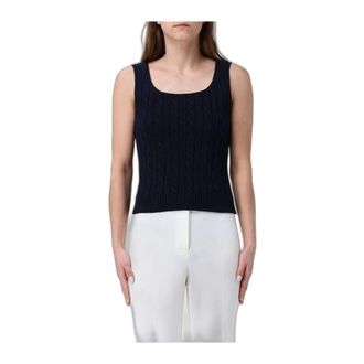 Ralph Lauren &Auml;rmelloses Zopfstrick-Top mit Rundhalsausschnitt - - Tops - Damen - Blau - S