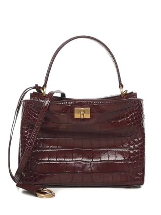 Balenciaga sac cabas à effet peau de crocodile Rodeo - Rouge