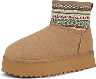 Mishansha Winterstiefel Damen Warm Gef&uuml;ttert Klassische Schneestiefel Mit Plateau Camel 41EU