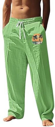 Generic Pantalon Coton Lin Homme Casual Comfy Pantalons De Plage Ete en Coton Et Lin Leger Respirant Yoga Sport Pants Taille Elastique Jambe Large Loisir Pant