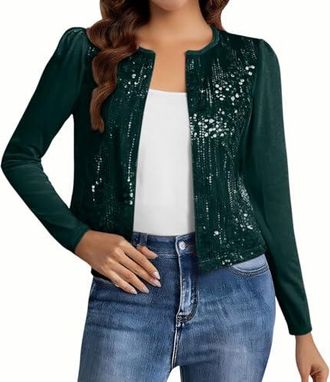 Generic Grands pulls Vestes cardigan &agrave; paillettes &agrave; manches longues, devant ouvert, hauts scintillants, tenues d&eacute;contract&eacute;es brillantes pour femmes sur la pla