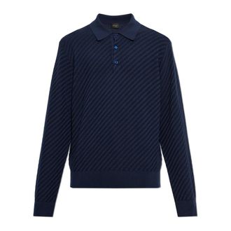 Brioni Langarm Poloshirt - - Tops - Herren - Blau - XL