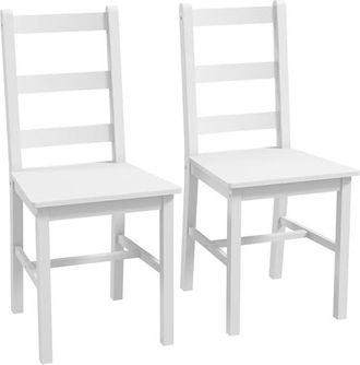 HOMCOM Lot de 2 chaises de Salle &agrave; Manger Chaise de Cuisine en Bois Massif de pin Chaise Blanche et Bois Style Campagne