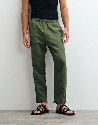 B&eacute;lier B&eacute;lier - Pantalon droit &agrave; enfiler en lin m&eacute;lang&eacute; - Olive-Vert