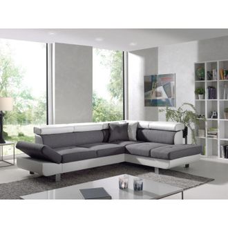 Best Mobilier Bestmobilier - Lisbona - ecksofa rechts mit schlaffunktion - 5-sitzer - mit kopfst&uuml;tzen - wei&szlig; / grau