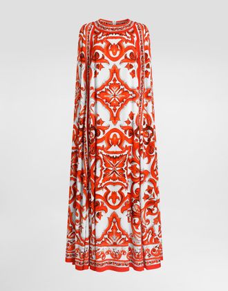Dolce & Gabbana Kleid Aus Charmeuse Mit Majolika-print - Frau Kleider Mehrfarbig 38
