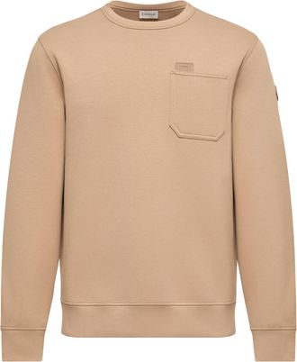 Moncler Moncler Leather Logo Tag Cotton Blend Sweatshirt, Men, Beige, Size: L